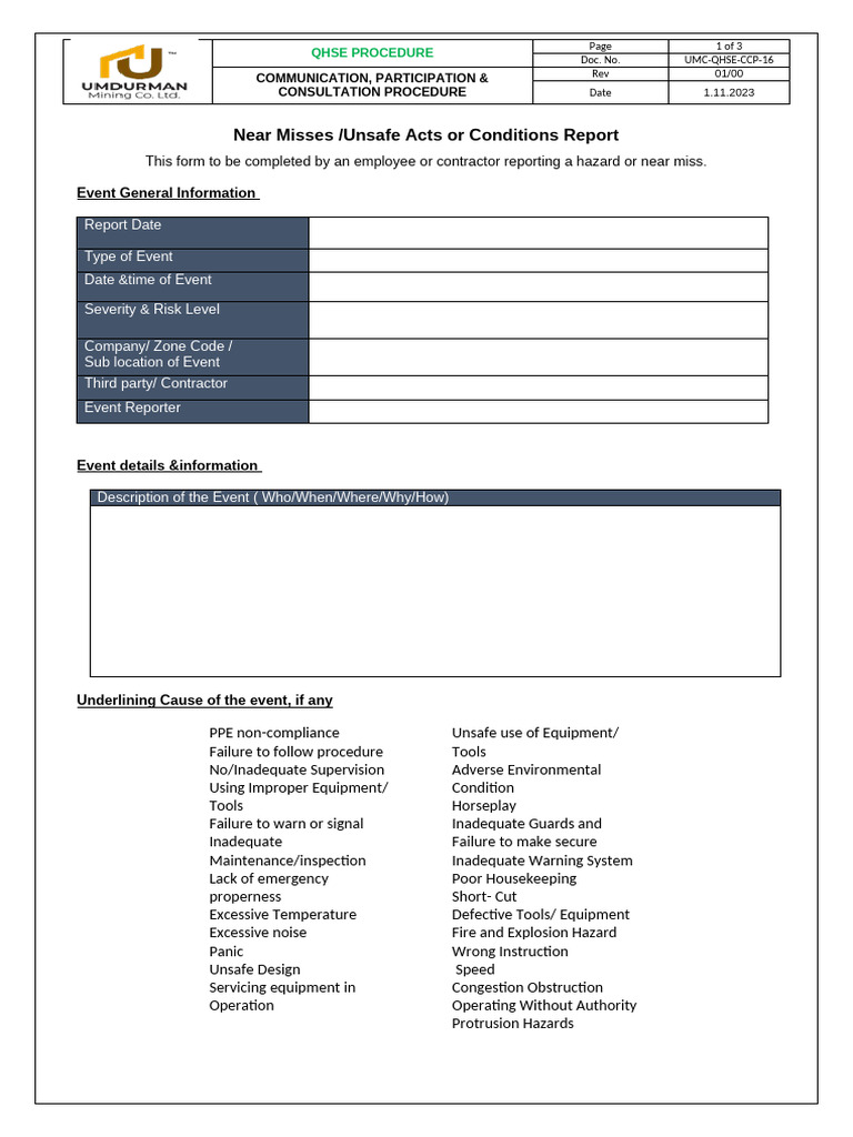 Near Miss & Hazard Reporting Guide | PDF | Personal Protective ...
