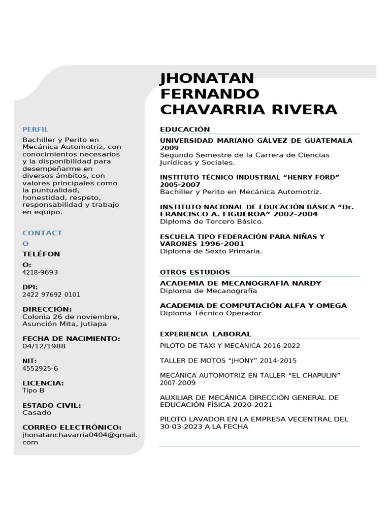 Cv Jhonatan Chavarria 2025 | PDF