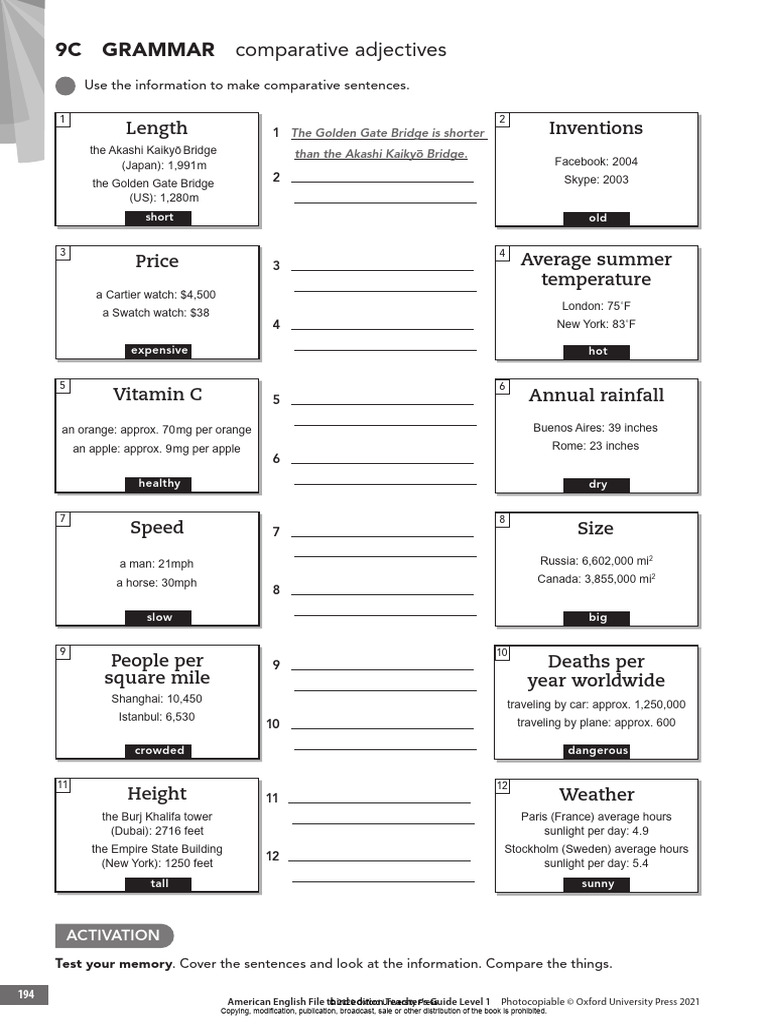 American English File Level 1 3RD Edition Comparative | PDF