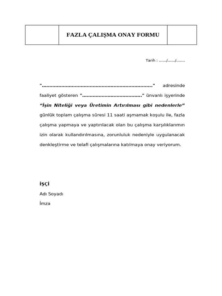 Fazla Çalişma Onay Formu | PDF