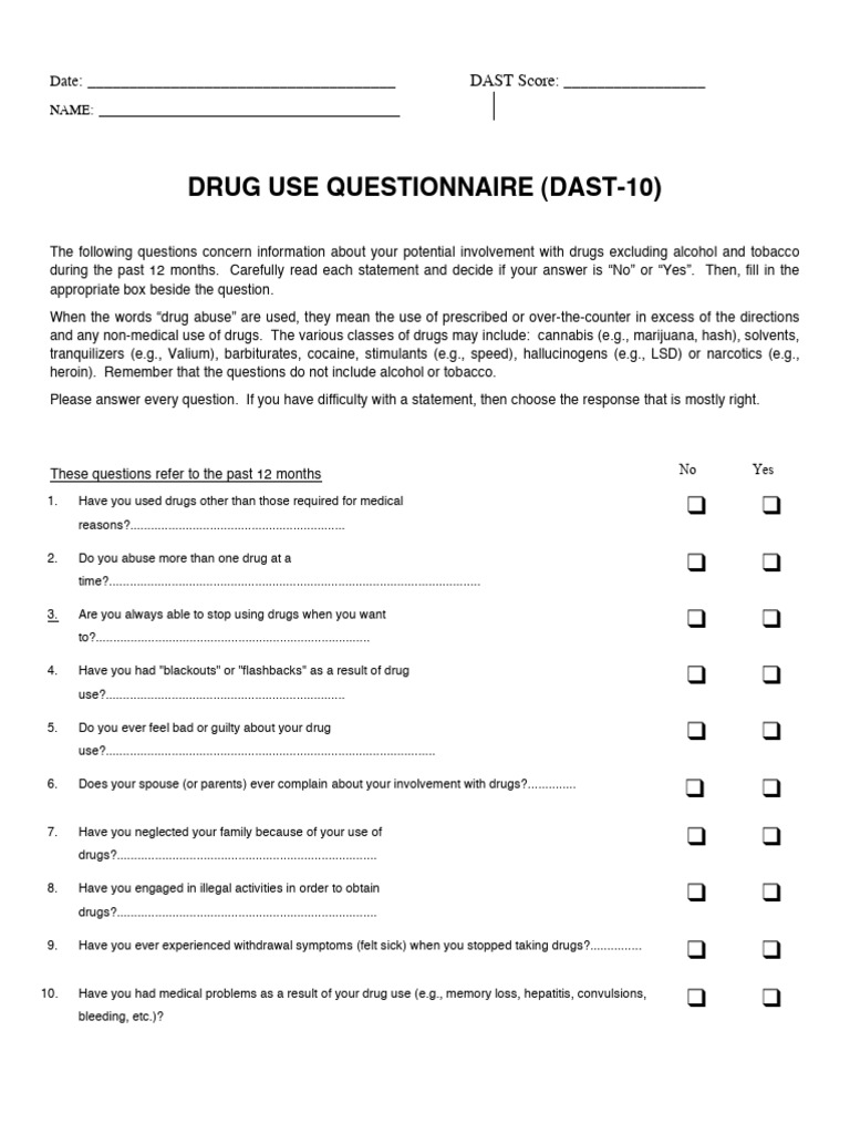 5-Drug Use Questionnaire DAST-10 | PDF | Drugs | Substance Abuse