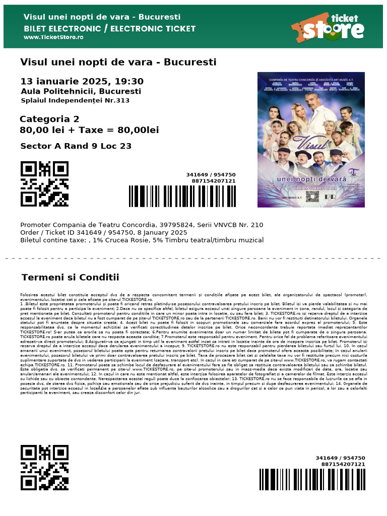 Visul Unei Nopti de Vara - Bucuresti (13 Ianuarie 2025) - Sector A, 9, 23 | PDF
