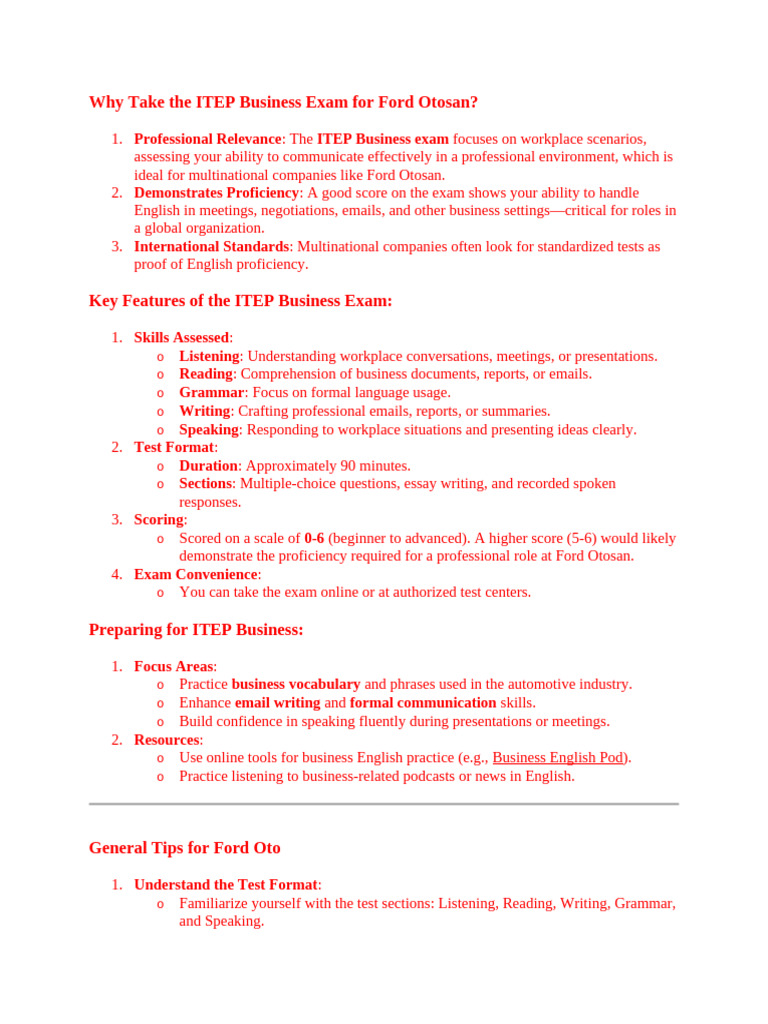 Why Take The ITEP Business Exam For Ford Otosan | PDF | English ...