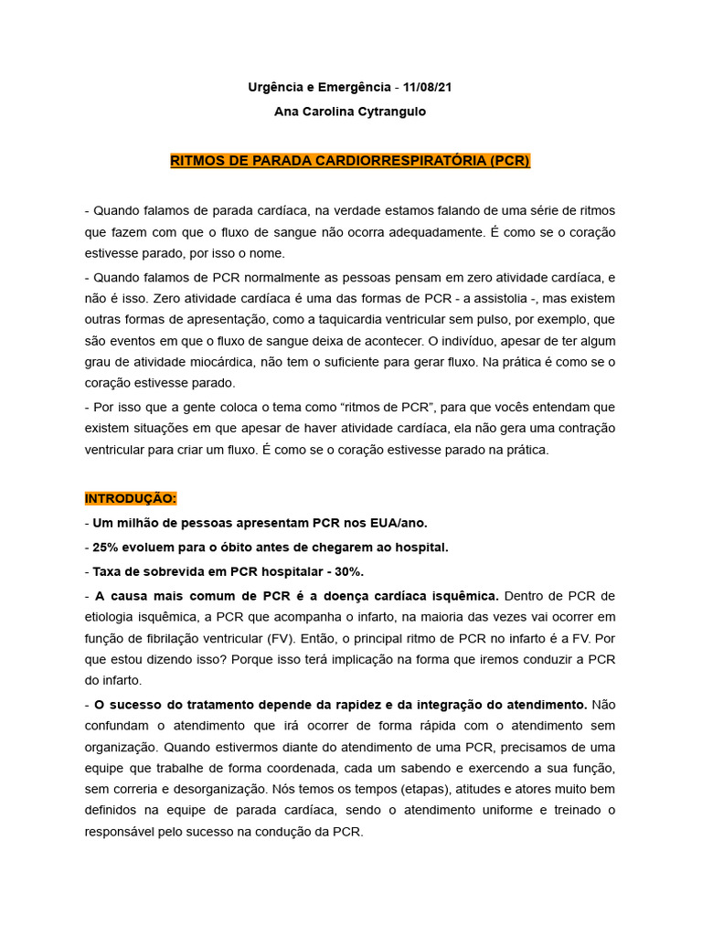 Ritmos de Parada Cardiorrespiratória | PDF | Eletrocardiografia | Coração