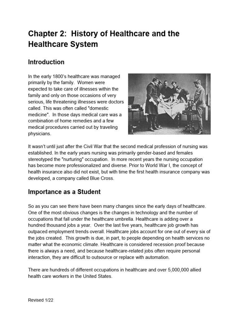 Chapter 2 History of Healthcare & the Healthcare System | PDF ...