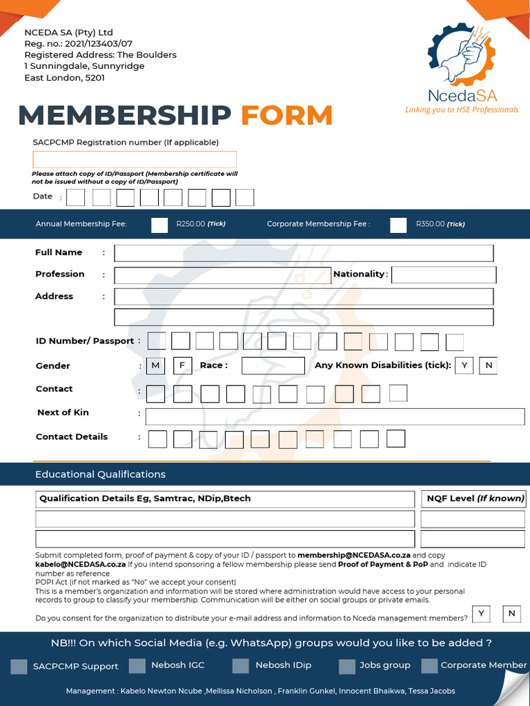 Nceda Sa 2025 Membership Form | PDF