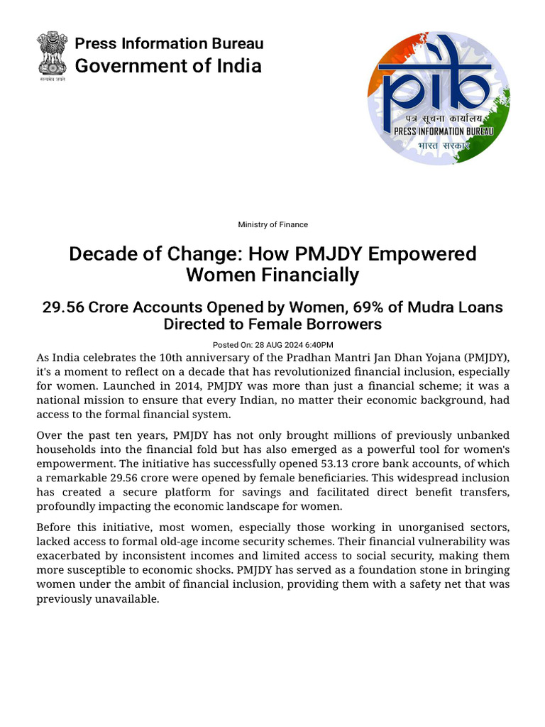 PIB PMJDY | PDF | Financial Inclusion | Economies