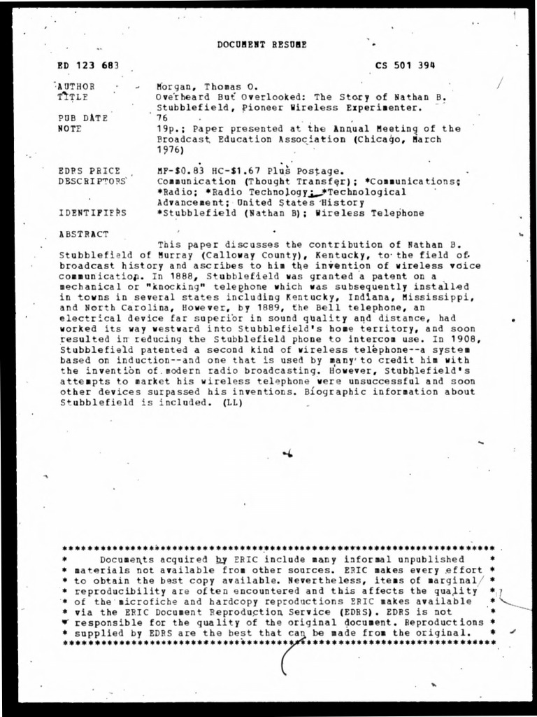 Overheard But Overlooked Nathan Stubblefield | PDF | Information And Communications Technology ...