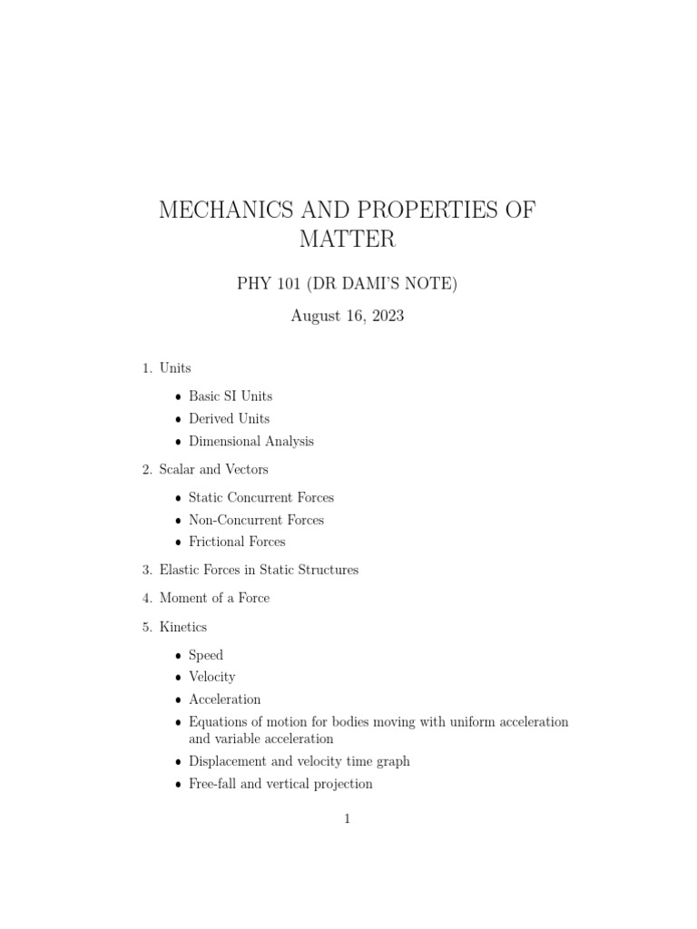 PHY 101 NOTE | PDF | Force | Classical Mechanics