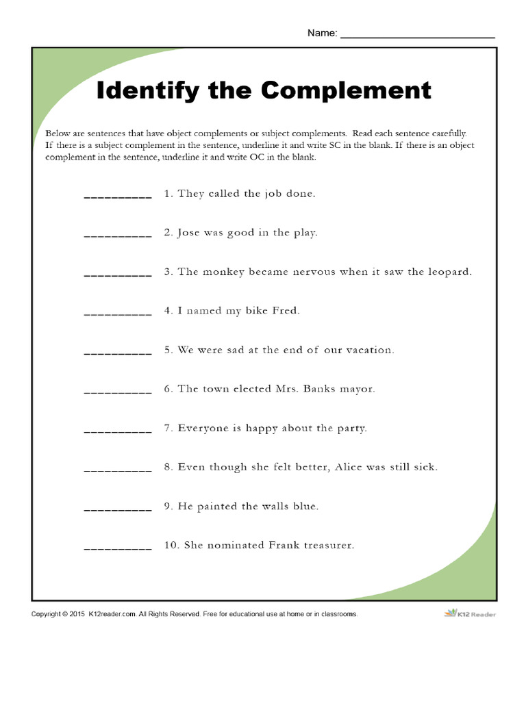 Identify the Complement _ Worksheet | PDF