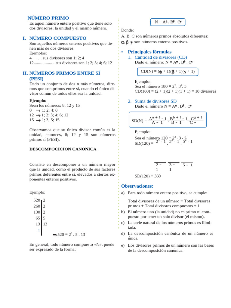 Números Primos y Compuestos: Definiciones y Cálculos | PDF | Número ...