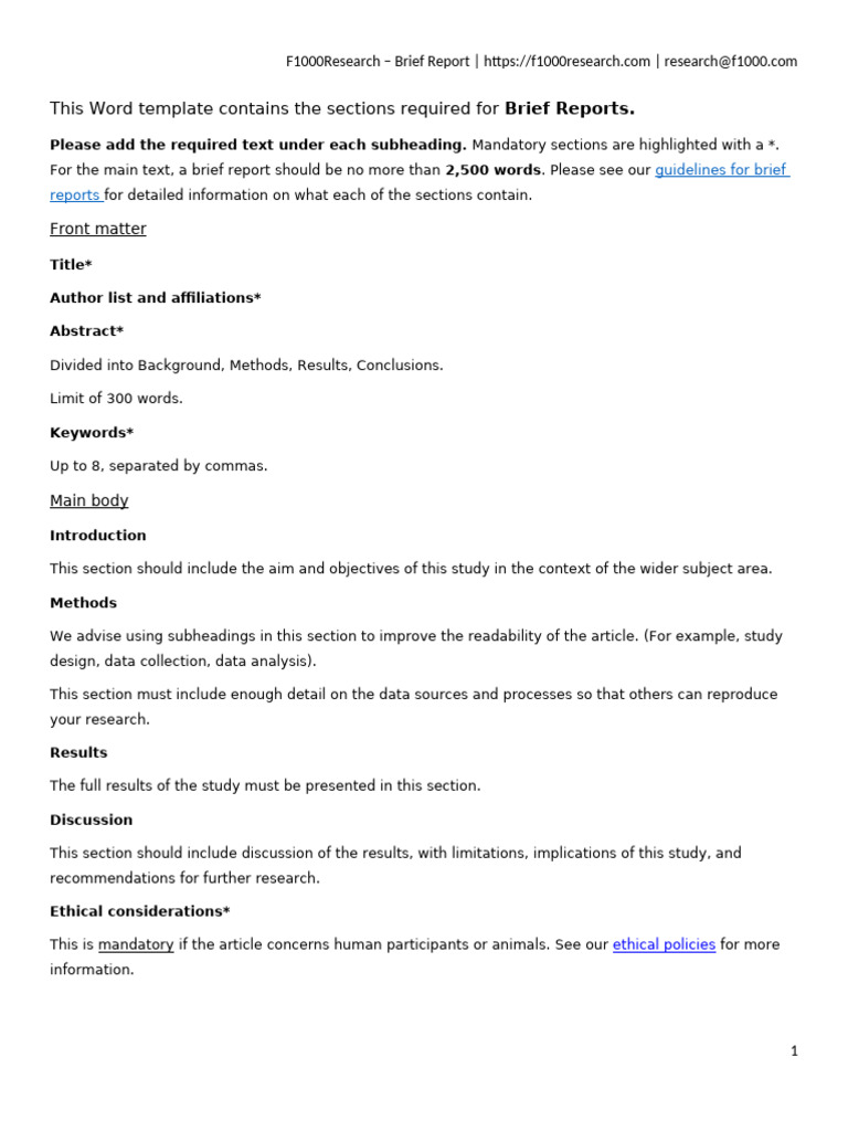 Brief Report Template | PDF | Data