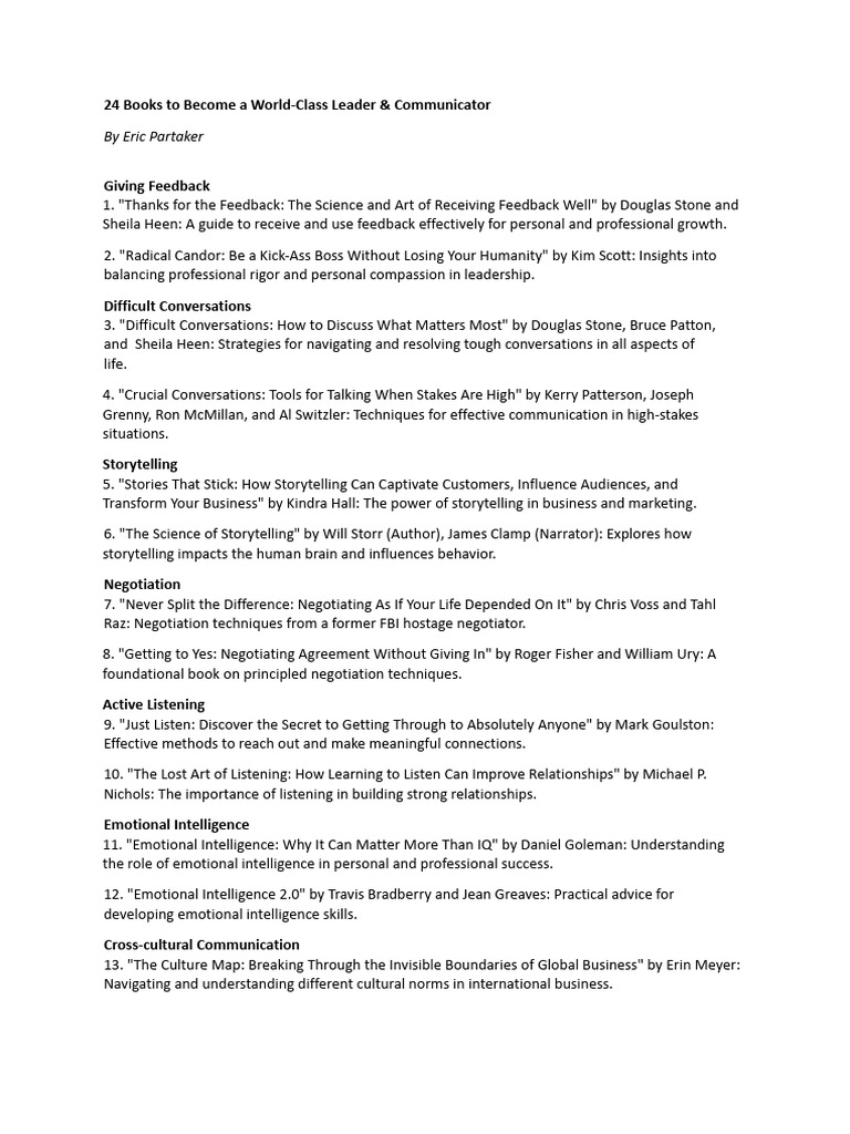 Top 24 Books For Leadership Communication by Eric Partaker | PDF ...