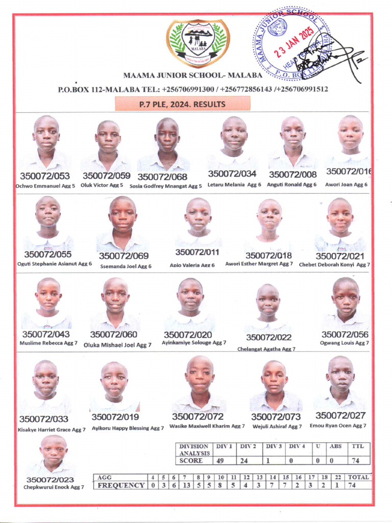 Ple Results Maama Junior School Malaba | PDF