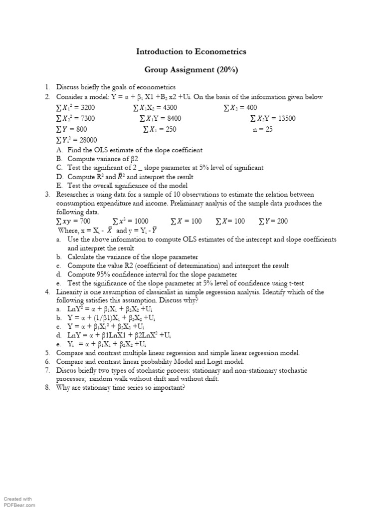 Econometrics Group Assignment | PDF | Regression Analysis | Econometrics