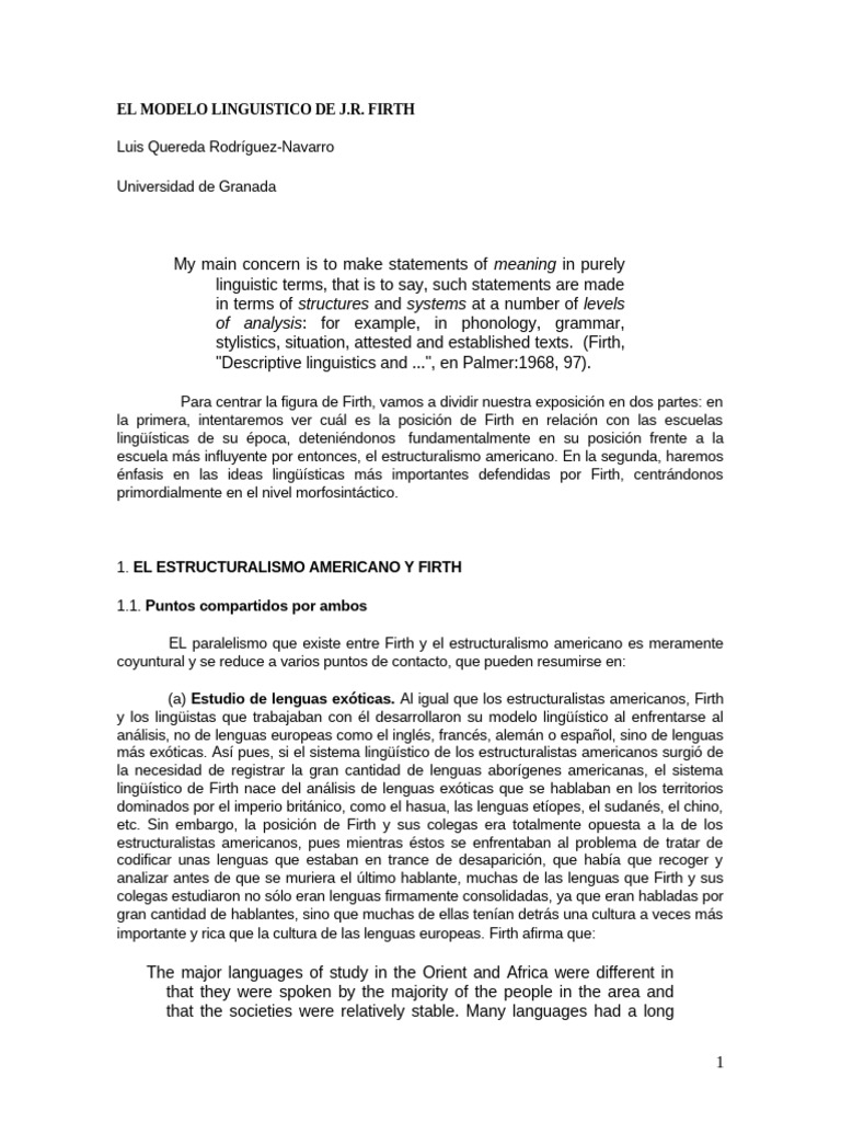 El Modelo Linguistico de J.R. Firth | PDF | Oración (Lingüística) | Palabra