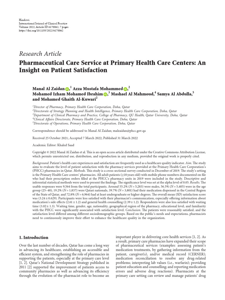 Pharmaceutical Care Service at Primary Health Care Centers | PDF ...