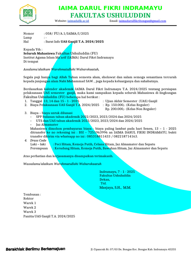 Surat Edaran Uas Ganjil KPD Mahasiswa Fu 2024 | PDF
