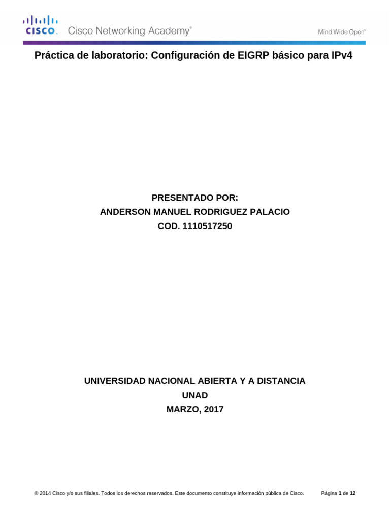 7.2.2.5 Lab - Configuring Basic EIGRP For IPv4 | PDF | Enrutador (Computación) | Dirección IP