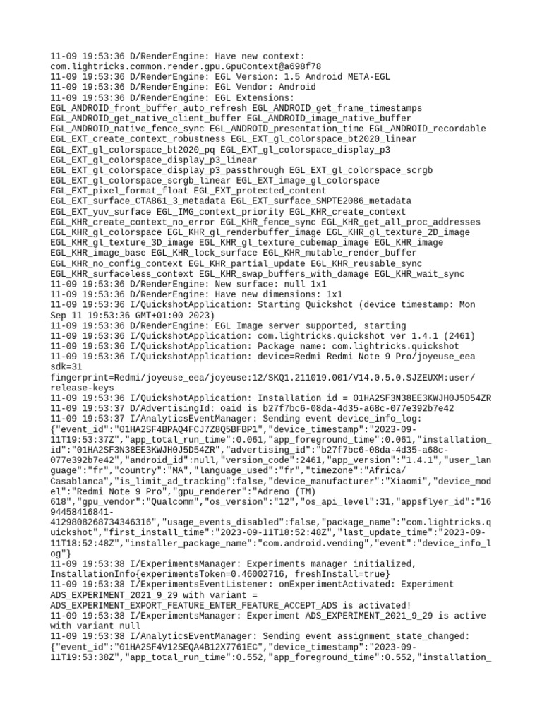 Quickshot App Initialization Log | PDF | Computing | Tablet Computer