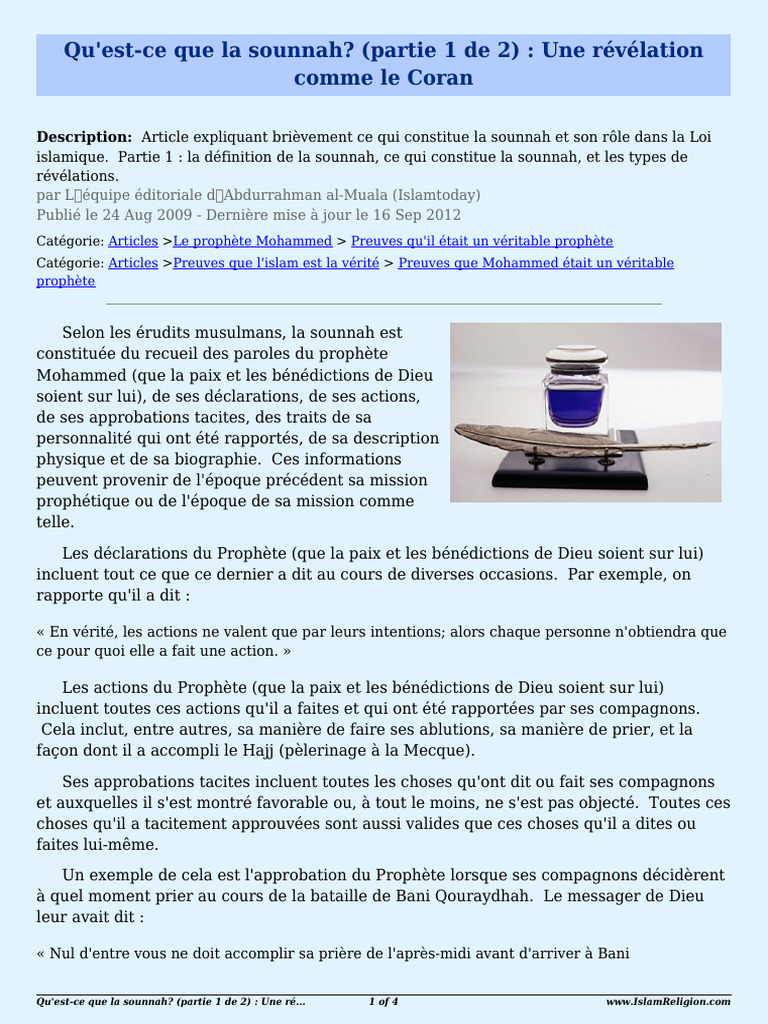 La Sounnah : Définition et Révélations | PDF | Mahomet | Révélation