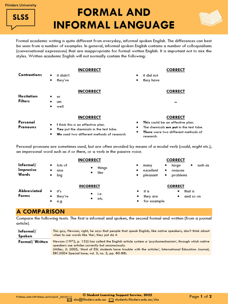 Formal and Informal Language | PDF | English Language | Verb