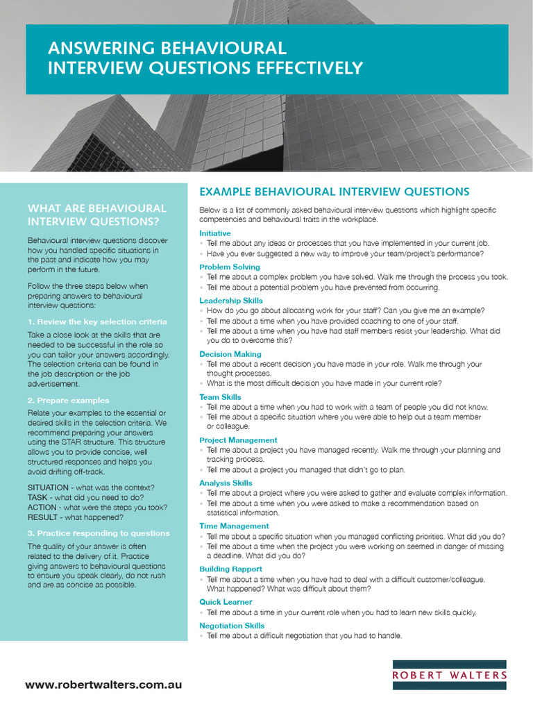 Behavioural Interview Questions Final | PDF | Job Interview | Social ...