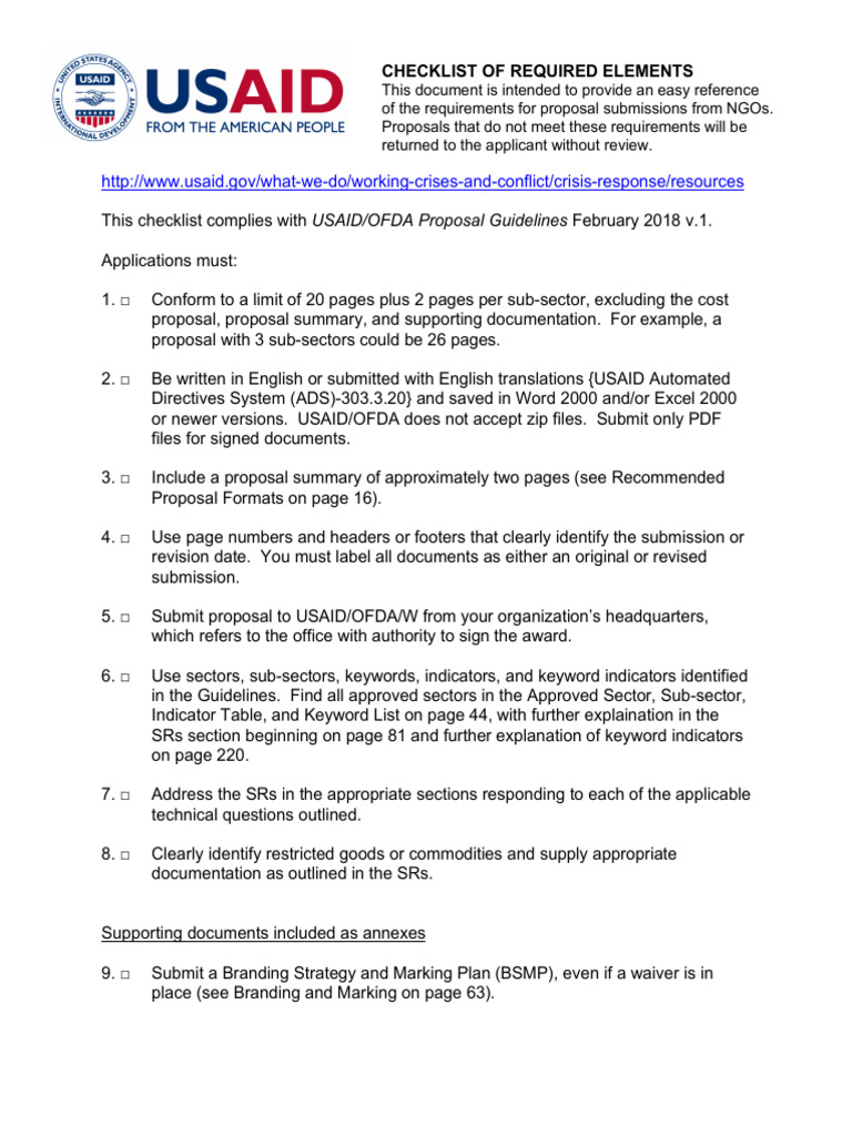 NGO Proposal Submission Requirements Checklist | PDF | Logistics ...
