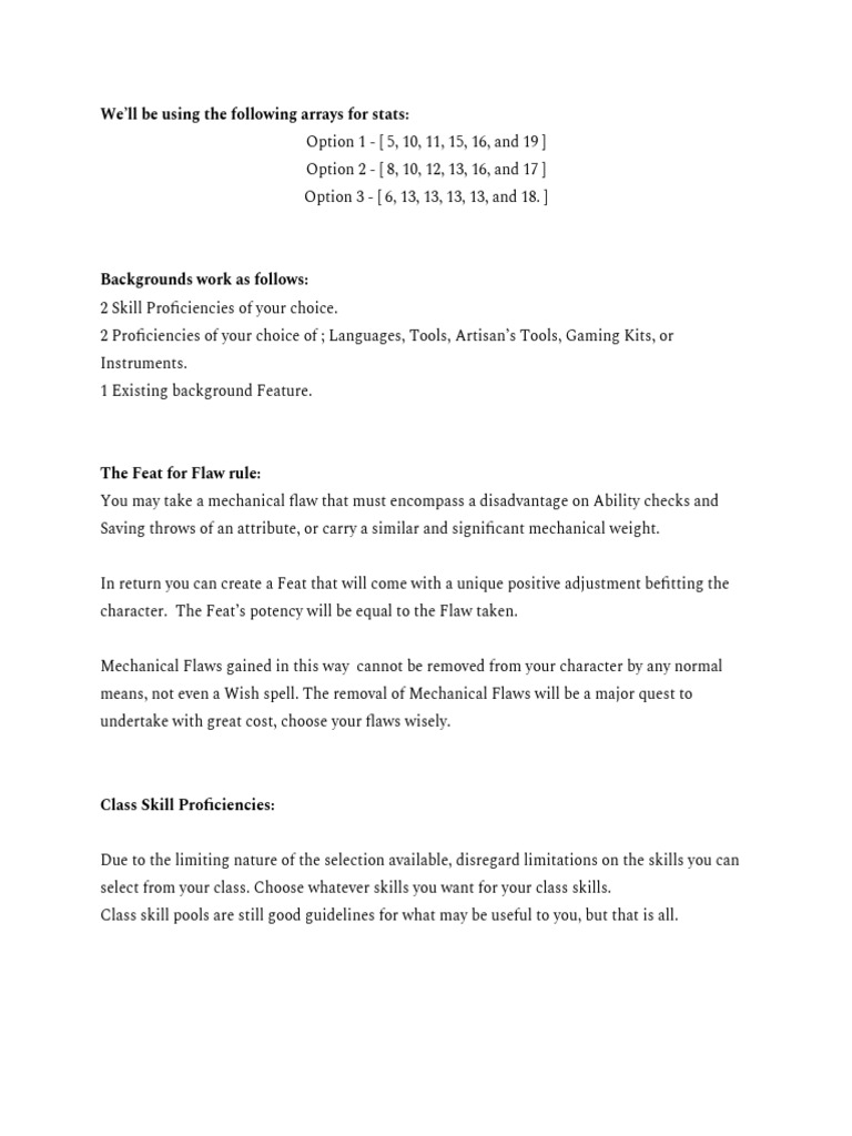 Character Creation Skills And Flaws Guide Pdf