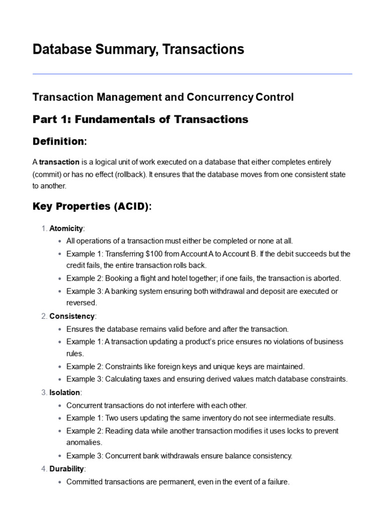 Database Summary, Transactions | PDF | Database Transaction | Operating ... Database Summary, Transactions | PDF | Database Transaction | Operating ...