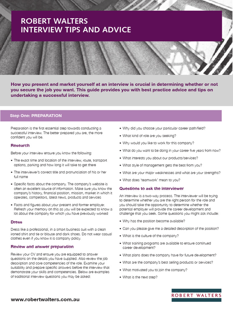 Robert Walters - Interview Tips | PDF | Cognition
