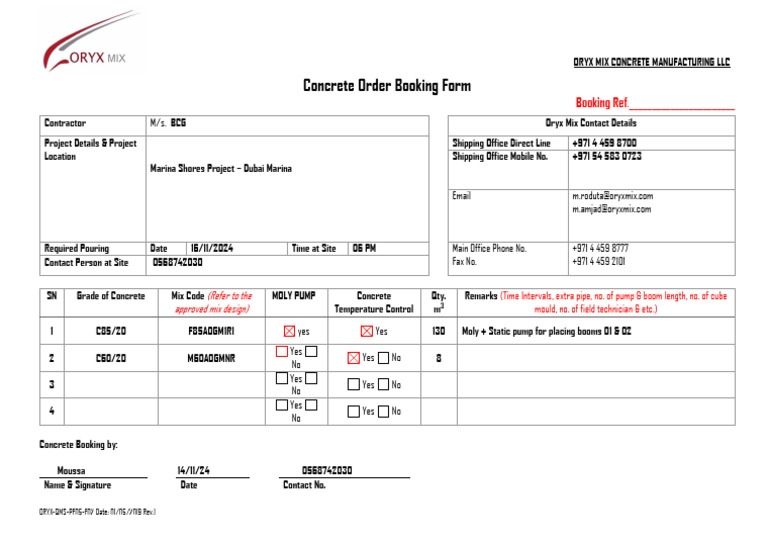 Concrete Order Form for Dubai Marina | PDF | Building Materials | Concrete