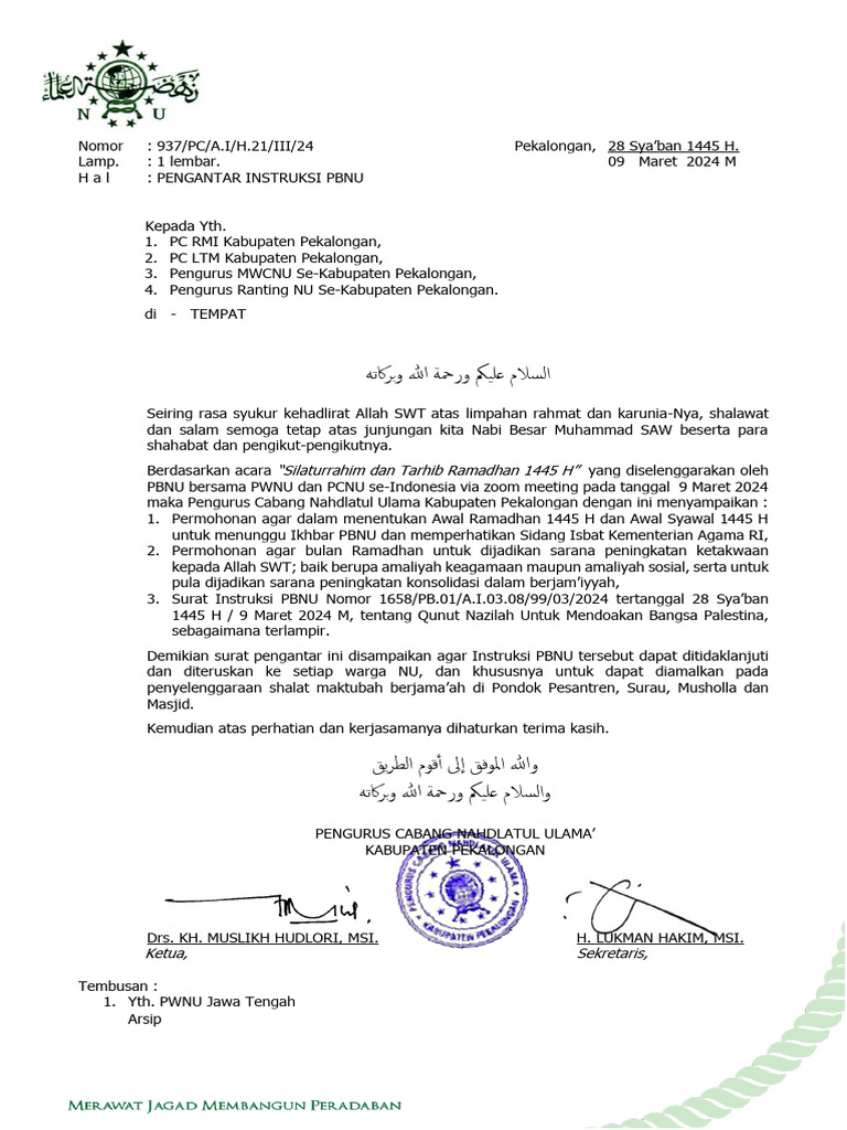 Instruksi PBNU untuk Ramadhan 1445 H | PDF