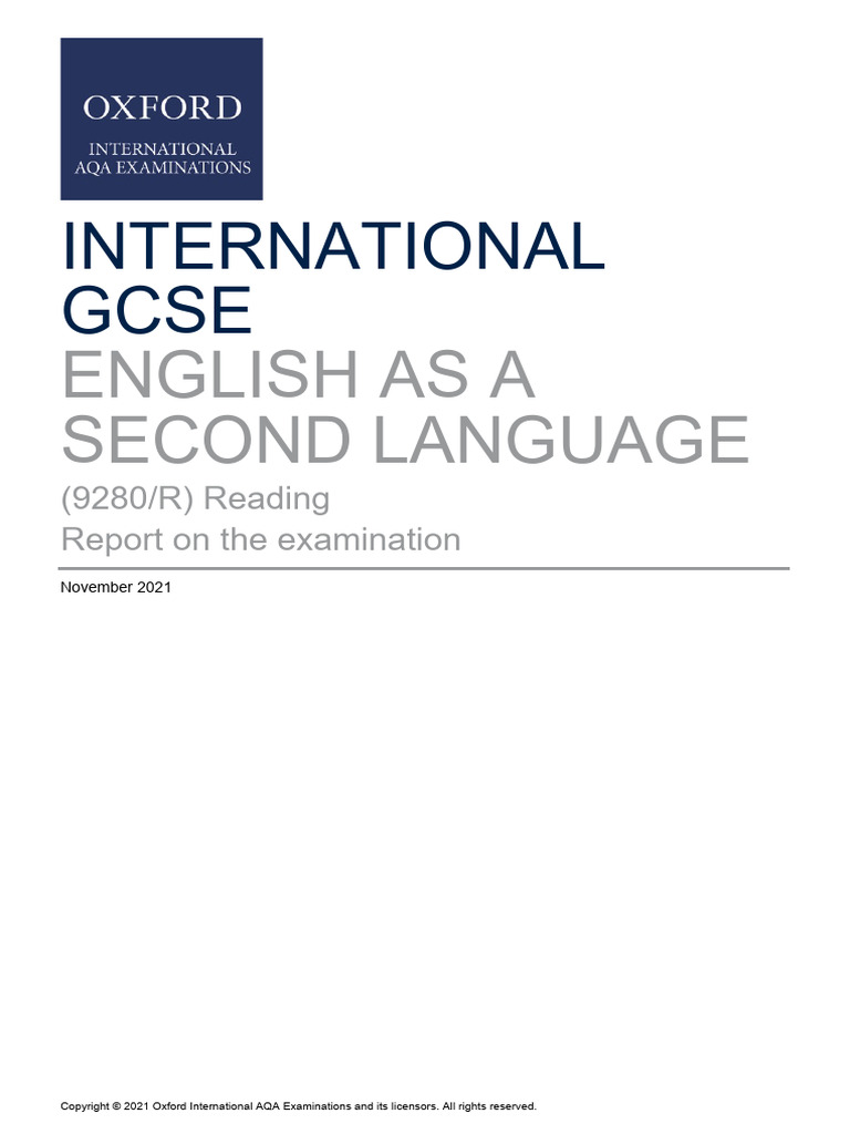 Oxfordaqa 9280 International Gcse Esl Reading Report Nov21 | PDF ...