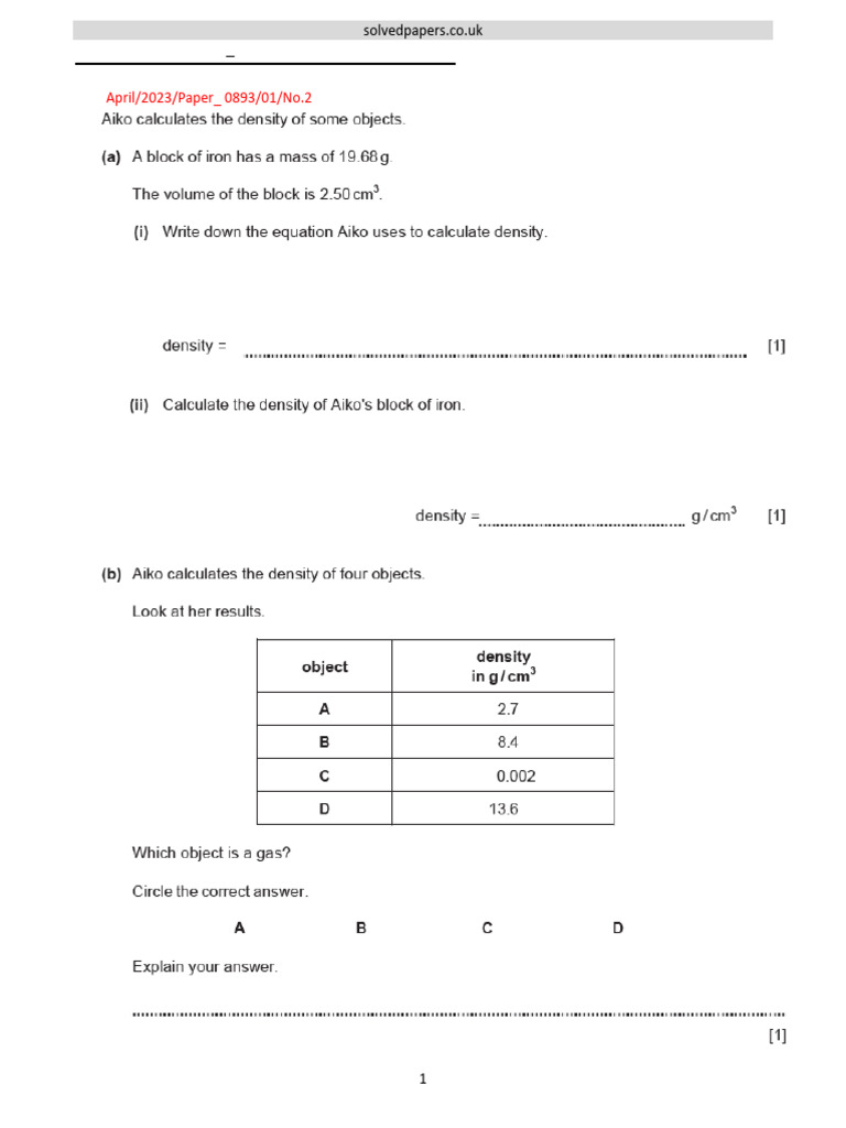2023 Pressure and Density Checkpoint Sec 1 | PDF