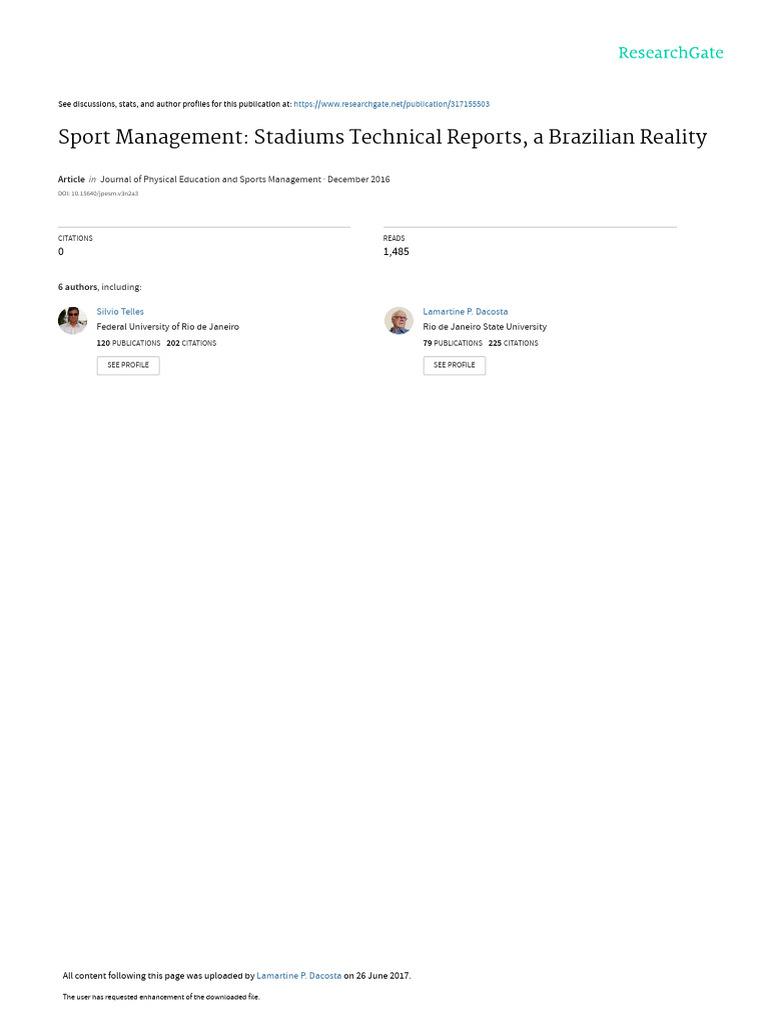 Sport Management Stadiums Technical Reports A Braz | PDF