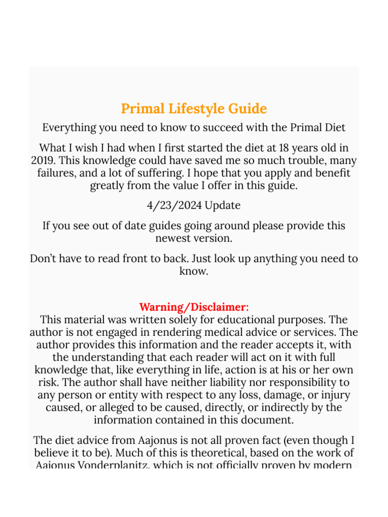 Primal Lifestyle Guide | PDF | Dieting
