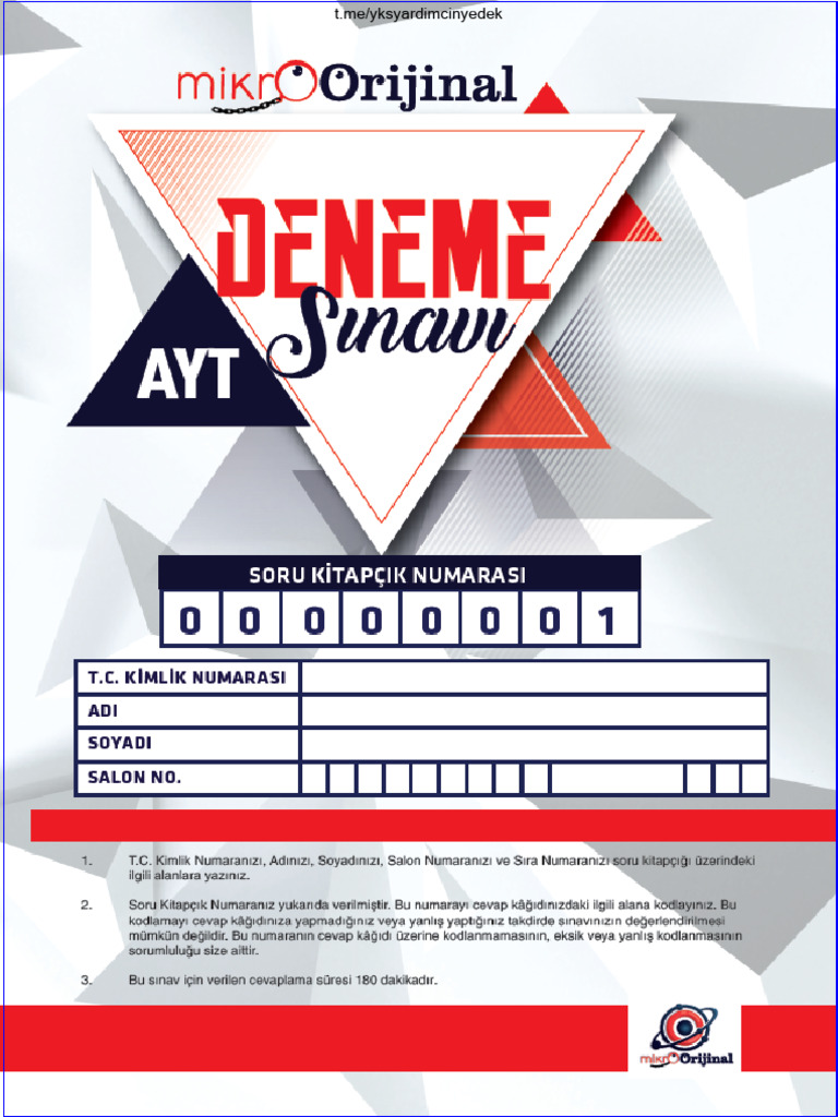 Mikro Orijinal - AYT TG - 1. Deneme Sınavı - CA Var | PDF