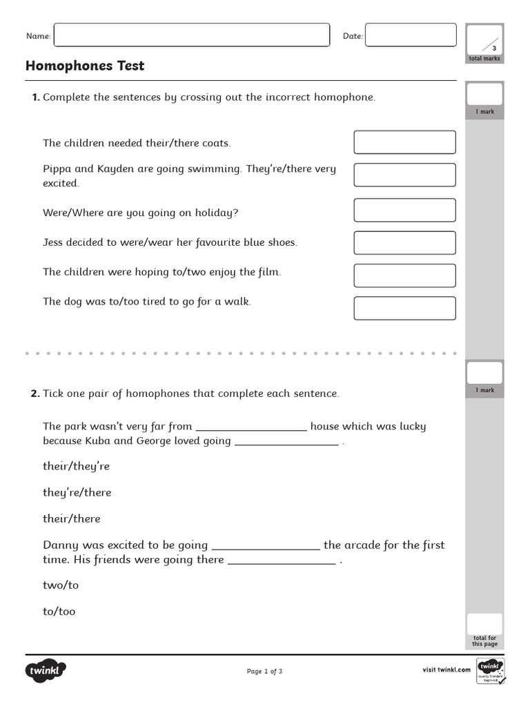Homophones Test and Mini Test | PDF | Linguistics