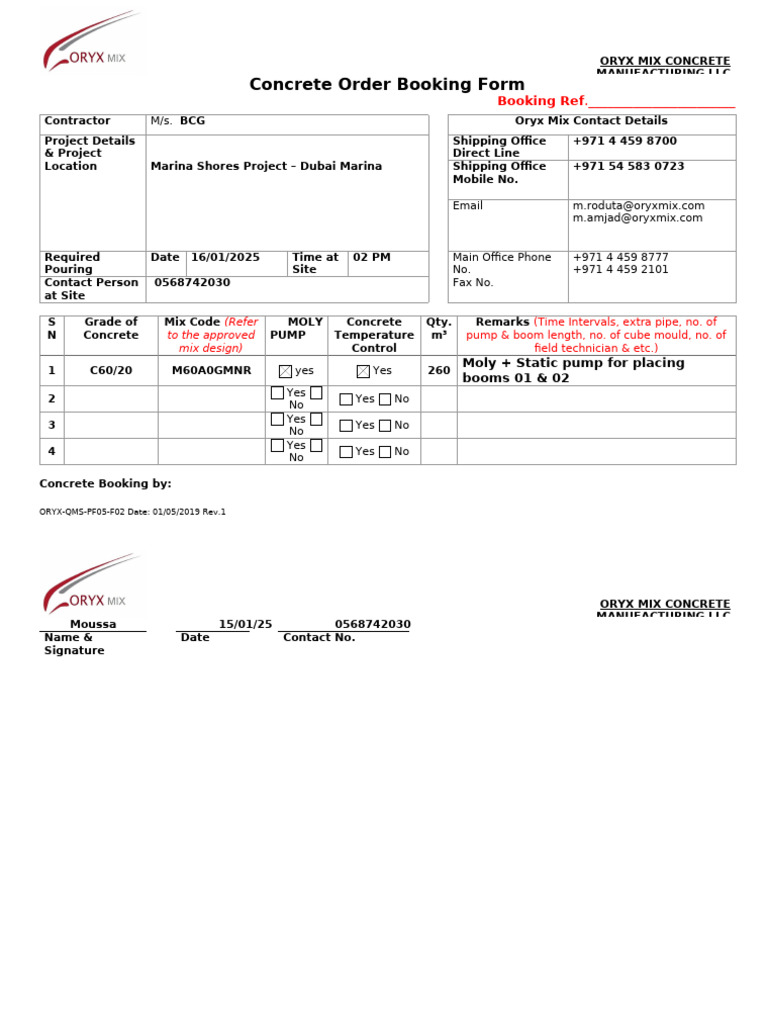 Oryx Mix Concrete Order Form | PDF | Building Technology | Civil ...