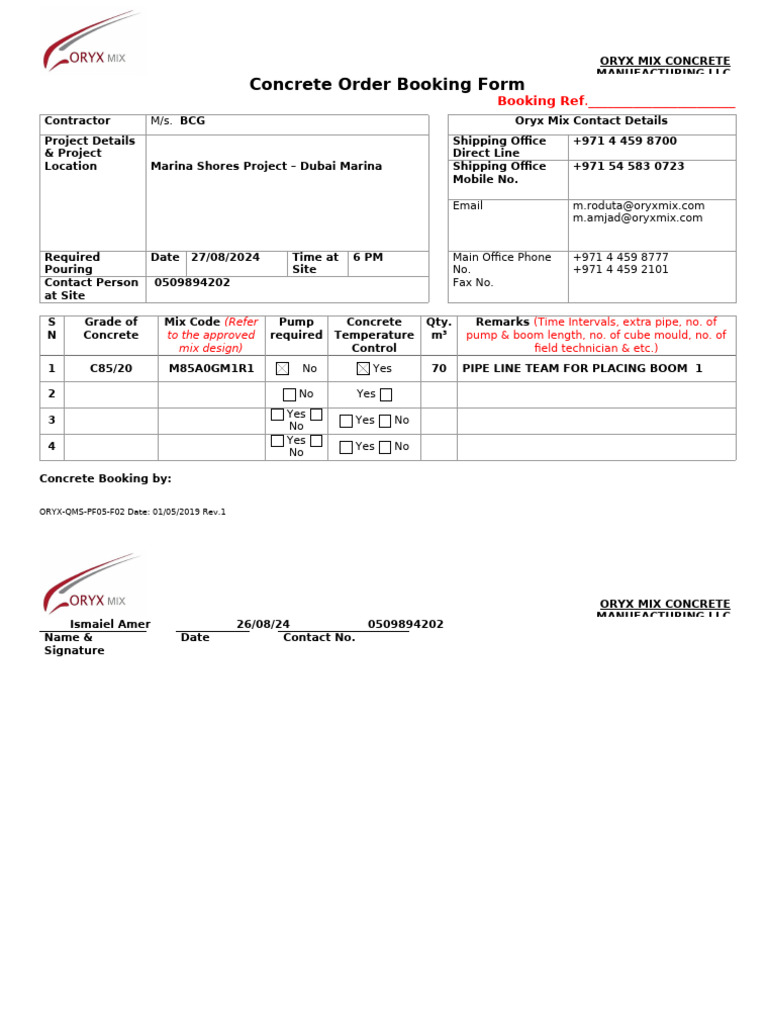 Concrete Order Form for Dubai Marina | PDF | Structural Engineering ...