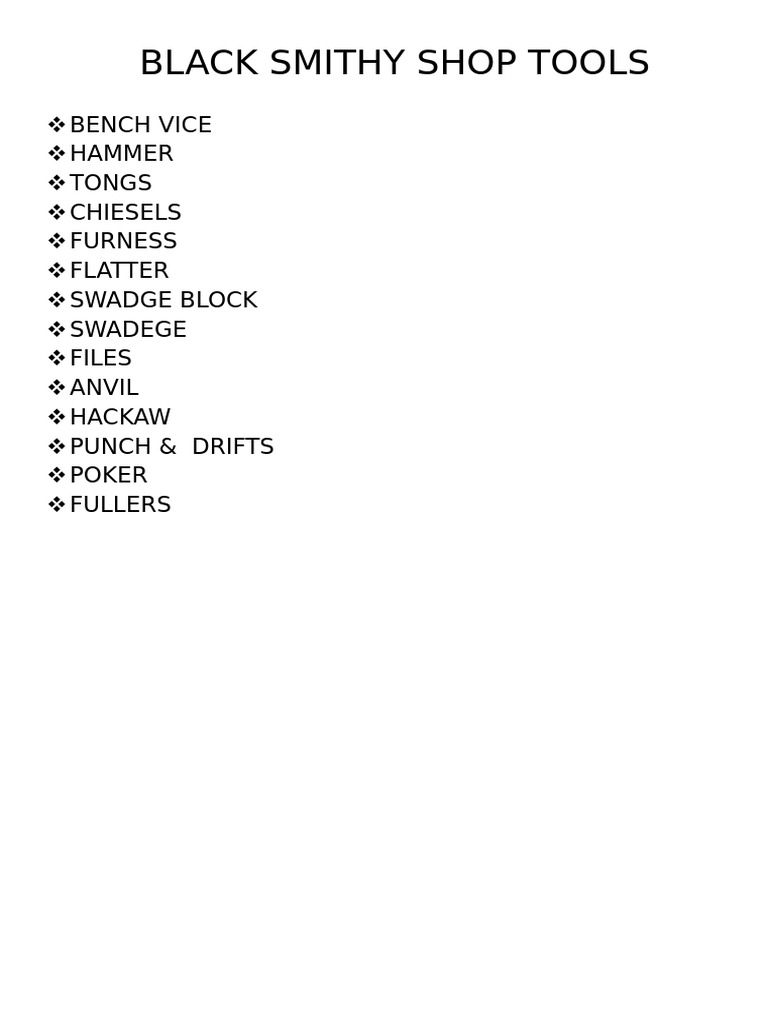 Black Smithy Shop Tools | PDF