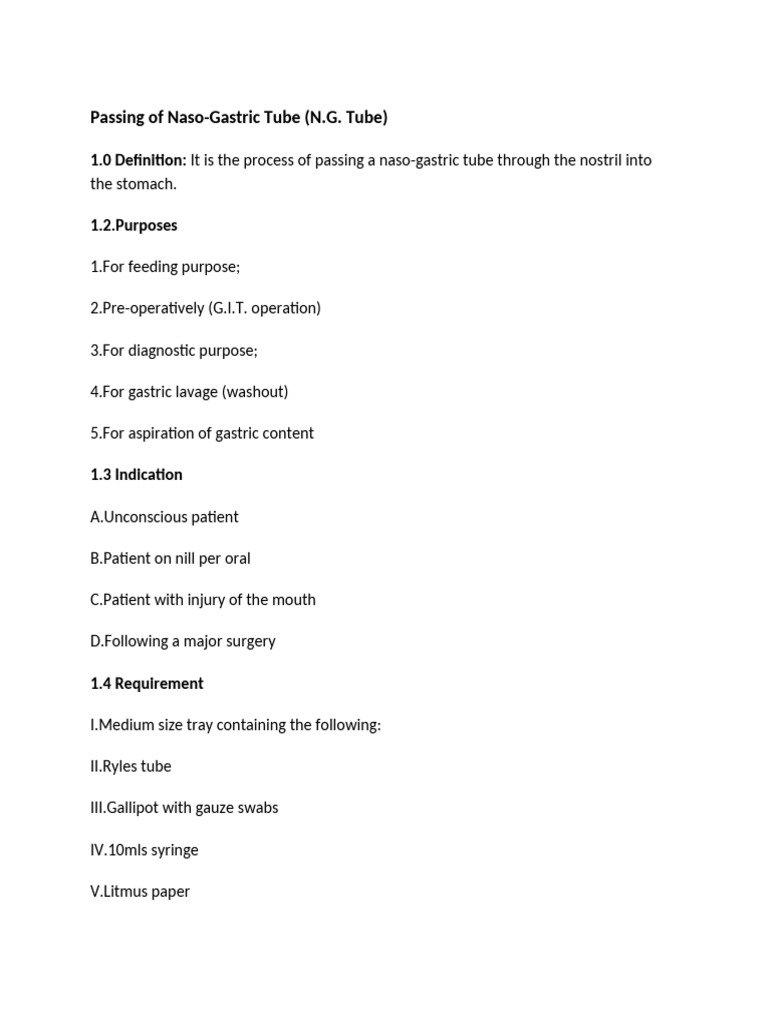 Passing of NG - Tube and Feeding | PDF | Clinical Medicine
