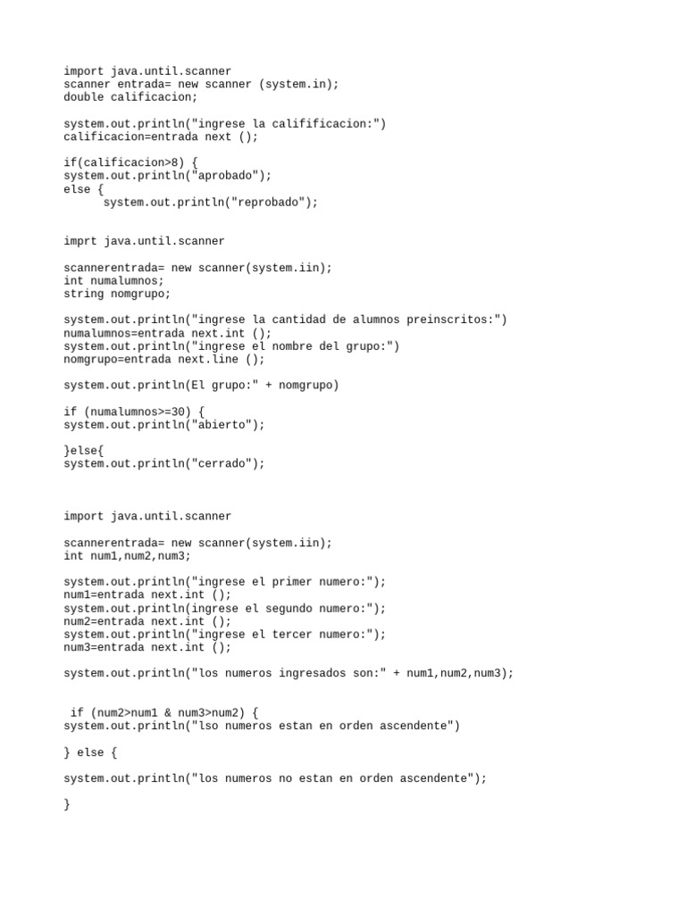 Código Java: Calificaciones y Números | PDF