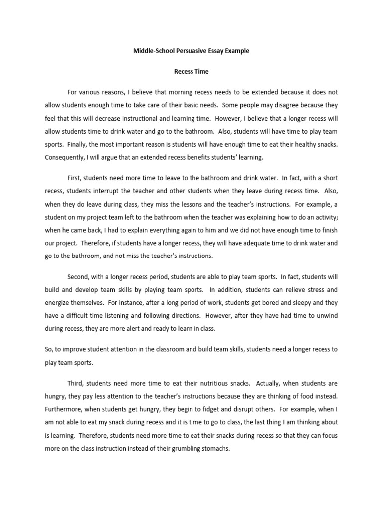 Middle School Persuasive Essay Example | PDF | Teachers | Behavioural ...