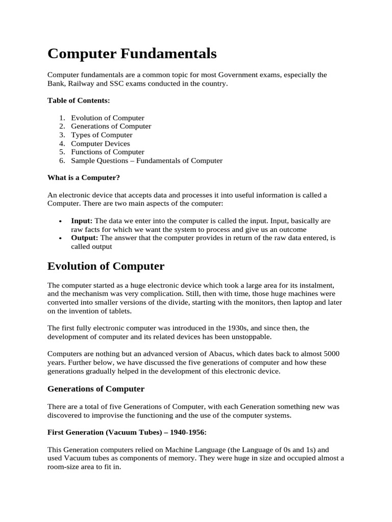 Computer Fundamentals | PDF | Microcomputers | Integrated Circuit