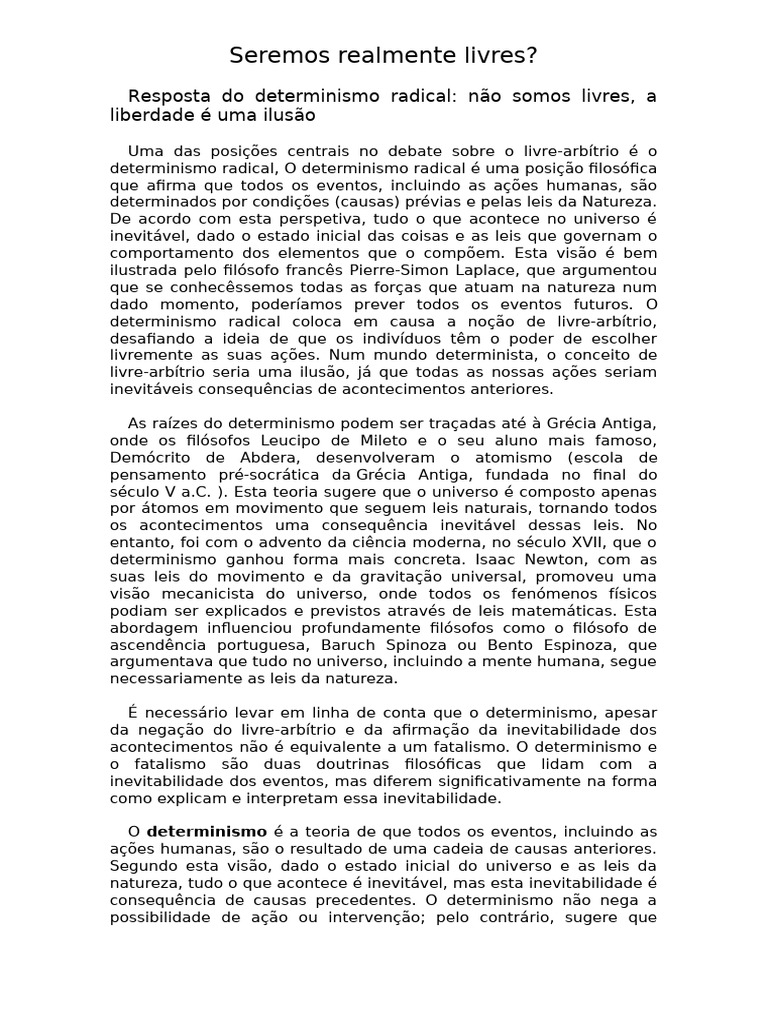 Determinismo Radical e Livre-Arbítrio | PDF | Livre arbítrio | Ação ...