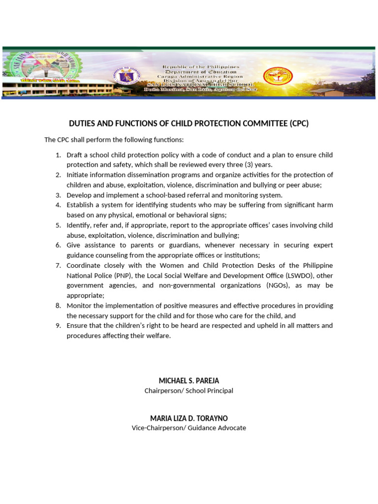 Duties and Functions of Child Protection Committee | PDF