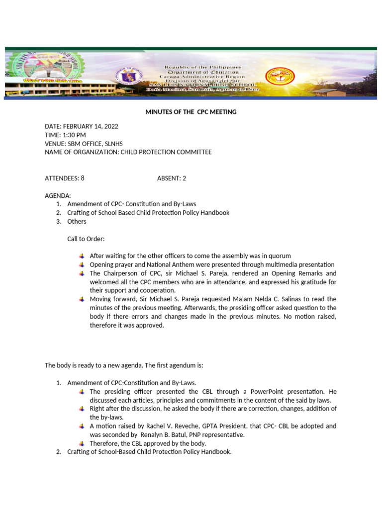 CPC Meeting Minutes - Feb 2022 | PDF