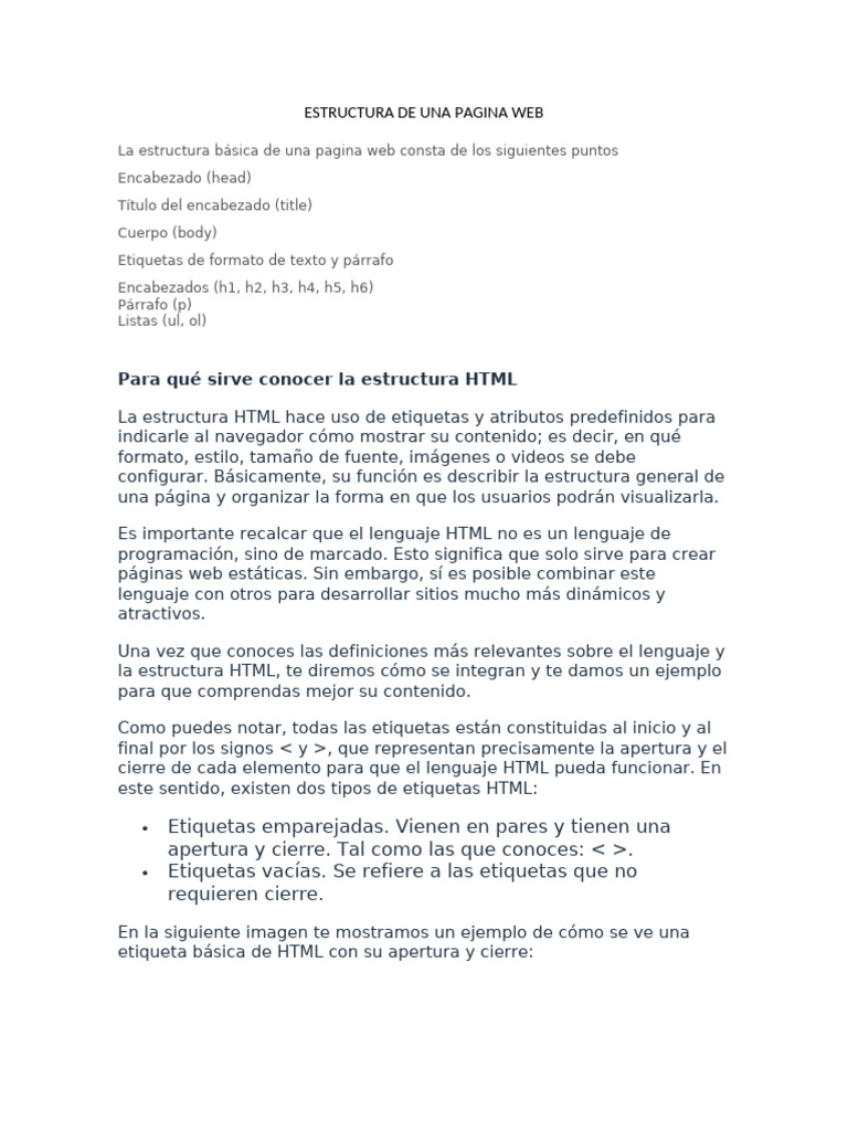 Estructura Básica de una Página Web | PDF | HTML | Página web